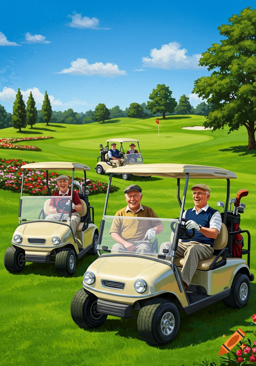 Colorful illustration of a Las Vegas-themed golf cart with a woman ...