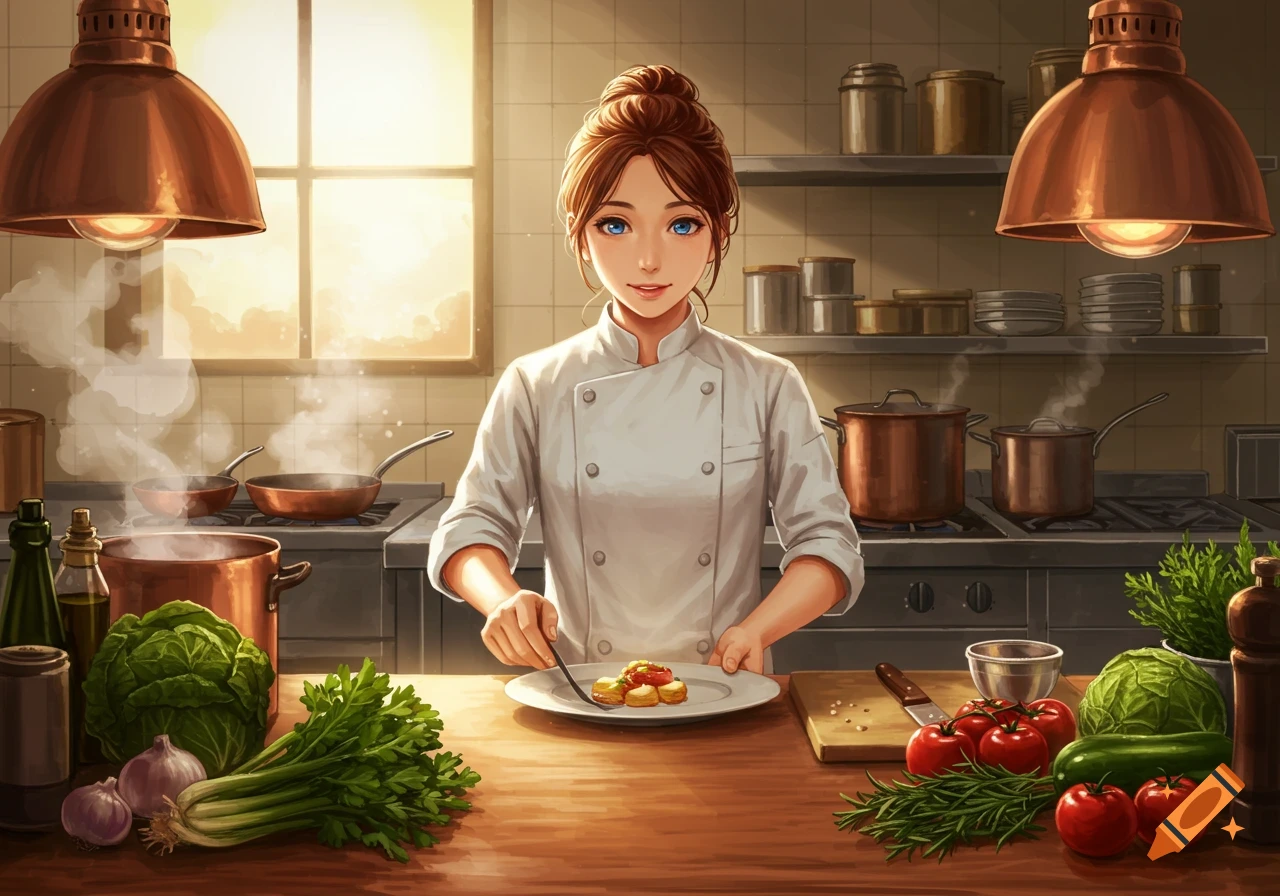 A young woman with long black hair cooks burgers on a flat-top grill in ...