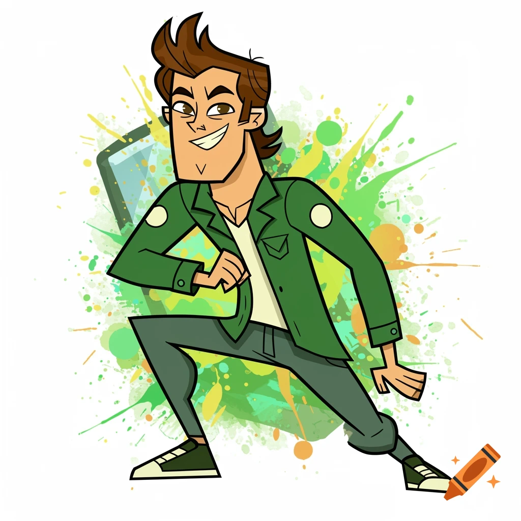 Cartoon character in Total Drama style, a man with brown hair and a ...