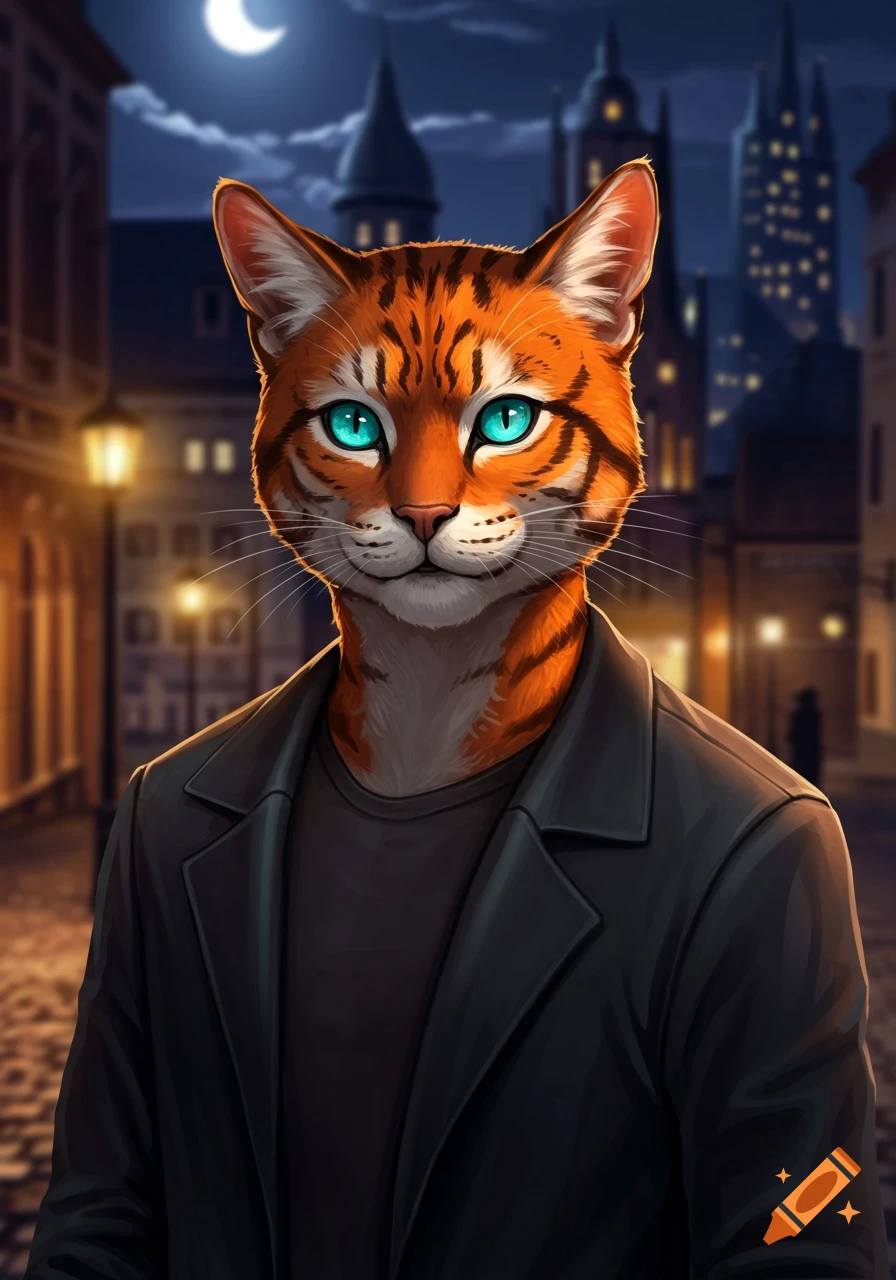 Anime style illustration of a female red fox furry with long red hair ...