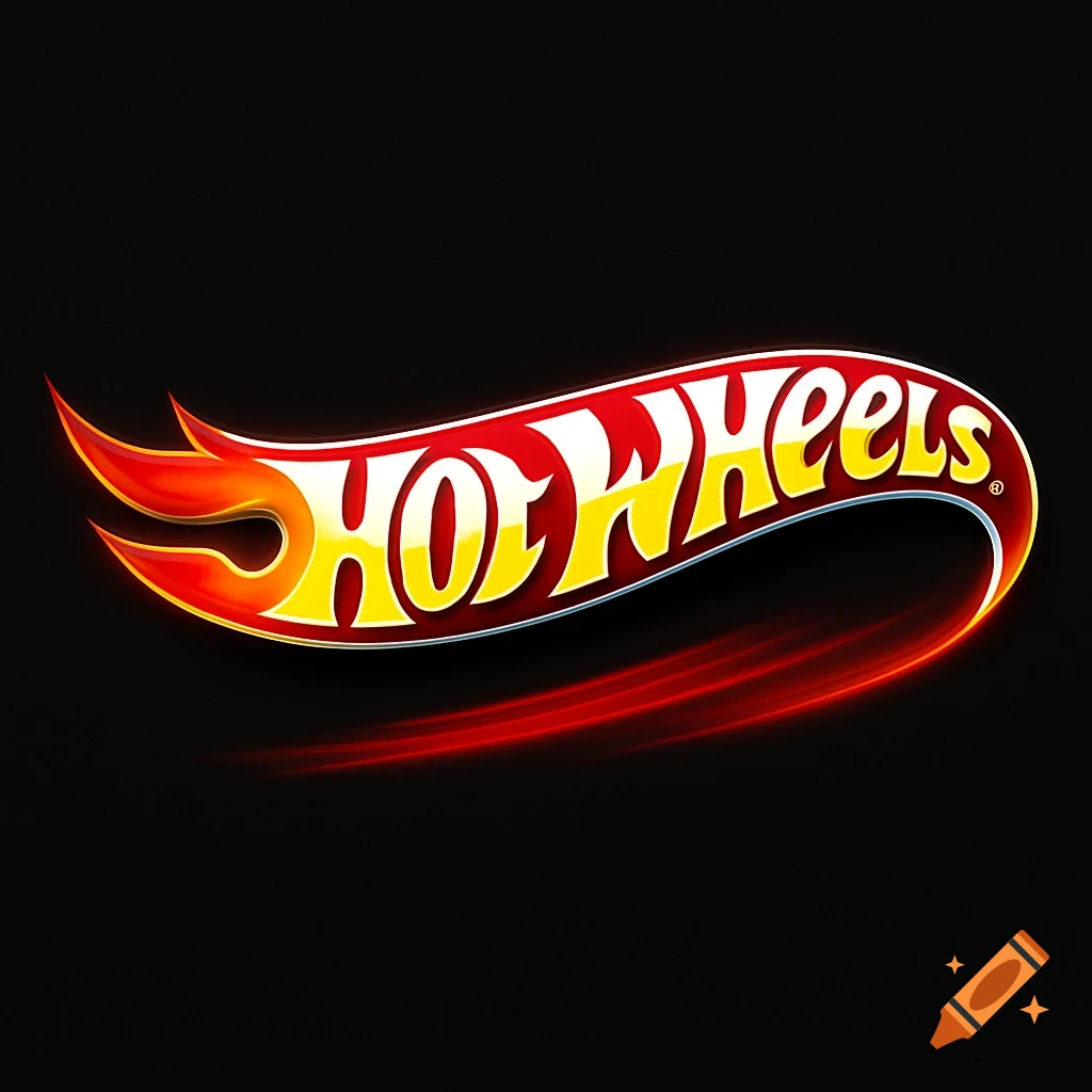 The iconic red and yellow Hot Wheels logo with a flame design and ...