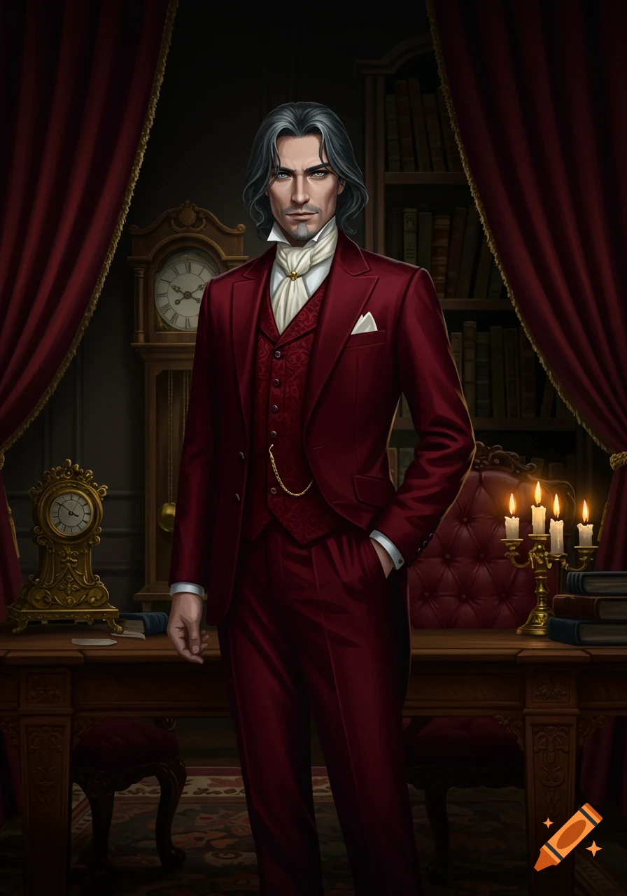 An anime man with blonde spiky hair, wearing a fancy black and red ...