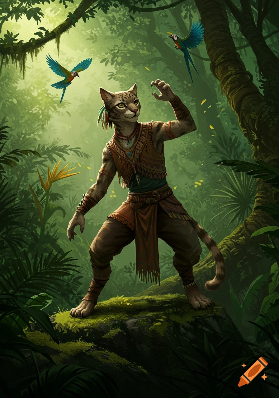 A stylized anthropomorphic deer-like creature with tribal markings ...