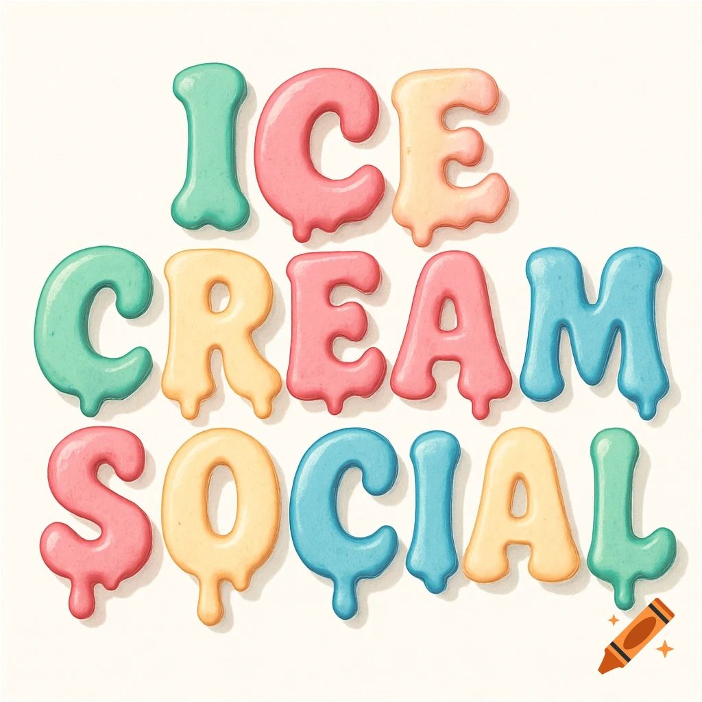 The words 'Ice Cream Social' rendered in colorful, melting ice cream ...