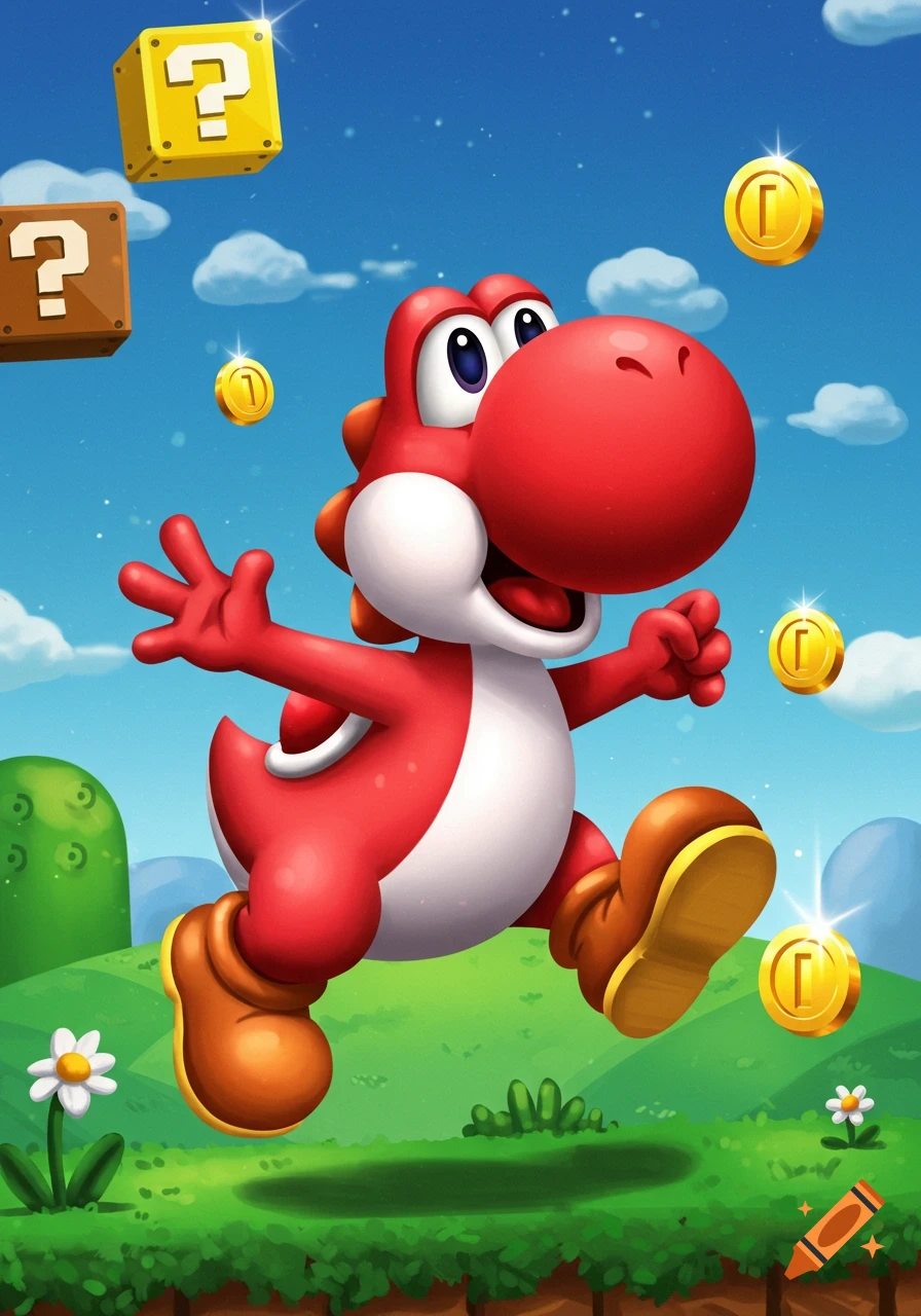 Mario runs and jumps through a bright, cartoonish video game level with ...