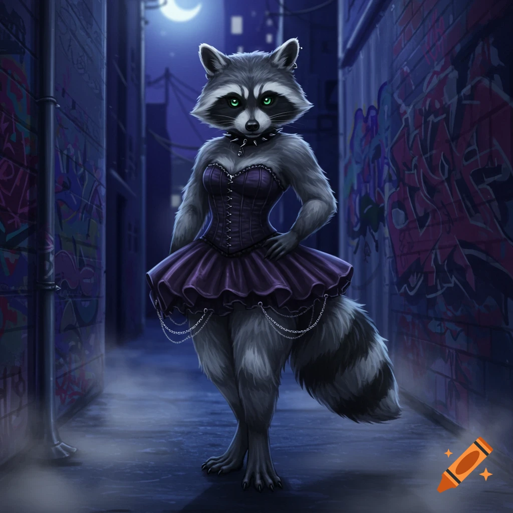 An anthro female rabbit in leather goth clothing and makeup stands ...