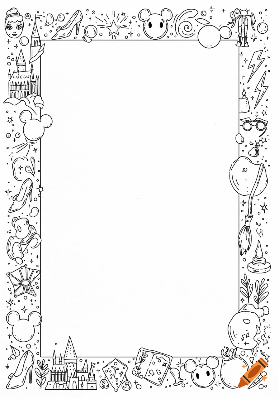 A blank white page with a decorative black and white border featuring ...