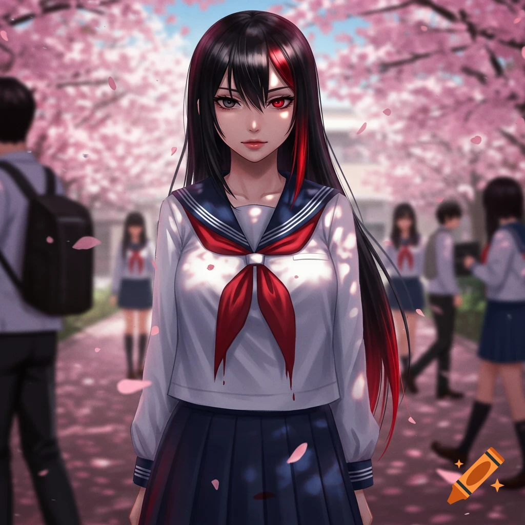 3D realistic rendering of an anime character with red hair and green ...