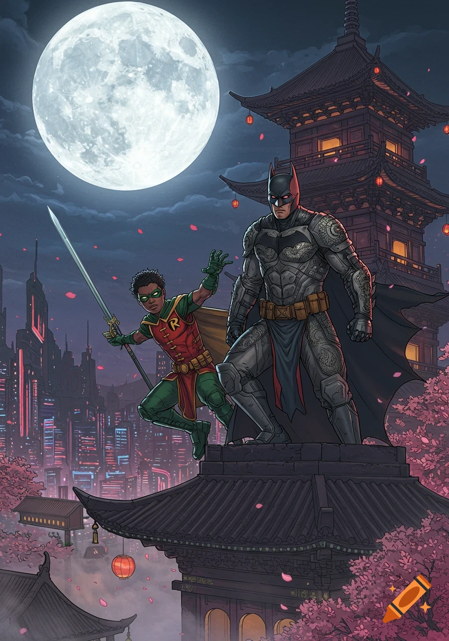 Batman and Robin in Batmobile created on Craiyon