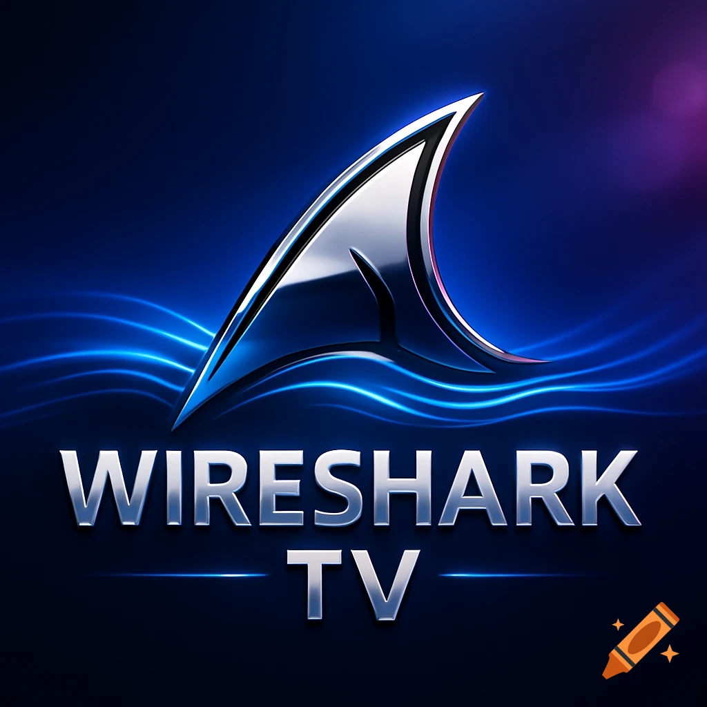 A metallic, stylized shark fin logo above the words WIRESHARK TV, set ...