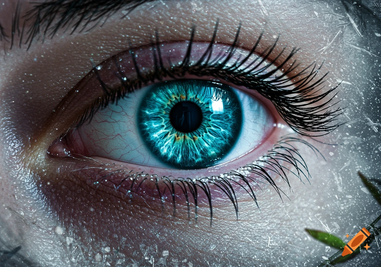 Close-up of an eye with a vibrant rainbow-colored iris. on Craiyon