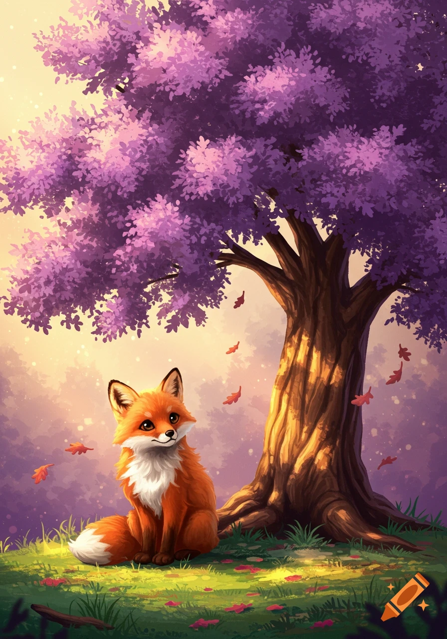 A serene red fox sleeps curled up in a sunlit forest clearing filled ...