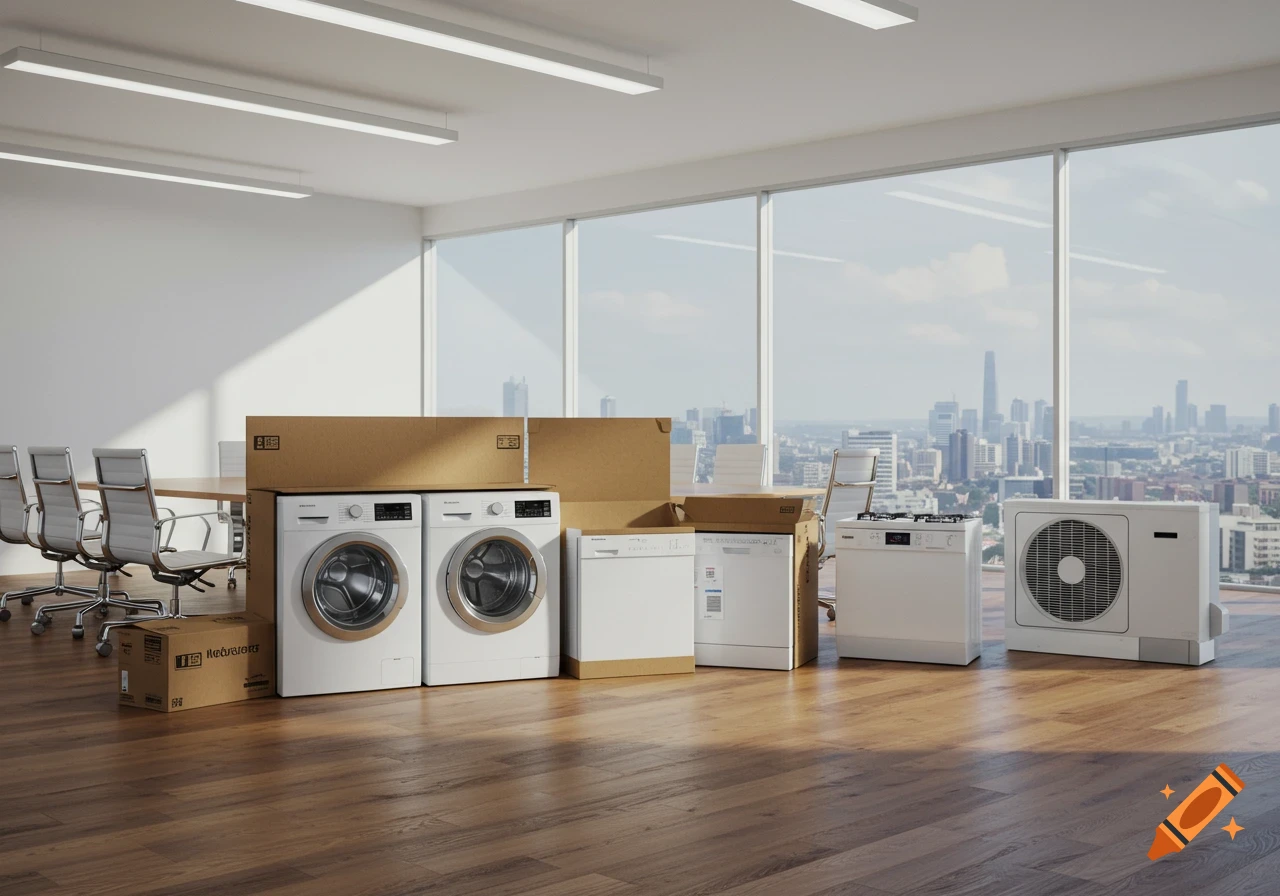 A large, metallic industrial washing machine with its door open emits ...