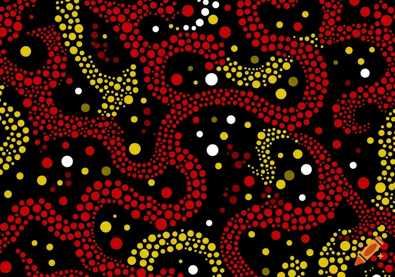 Abstract geometric pattern of red, blue, and yellow interlocking ...