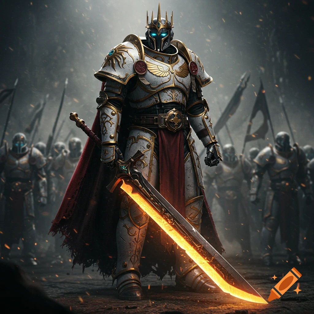 A hyper-detailed 3D render of a futuristic galactic warlord in ornate ...