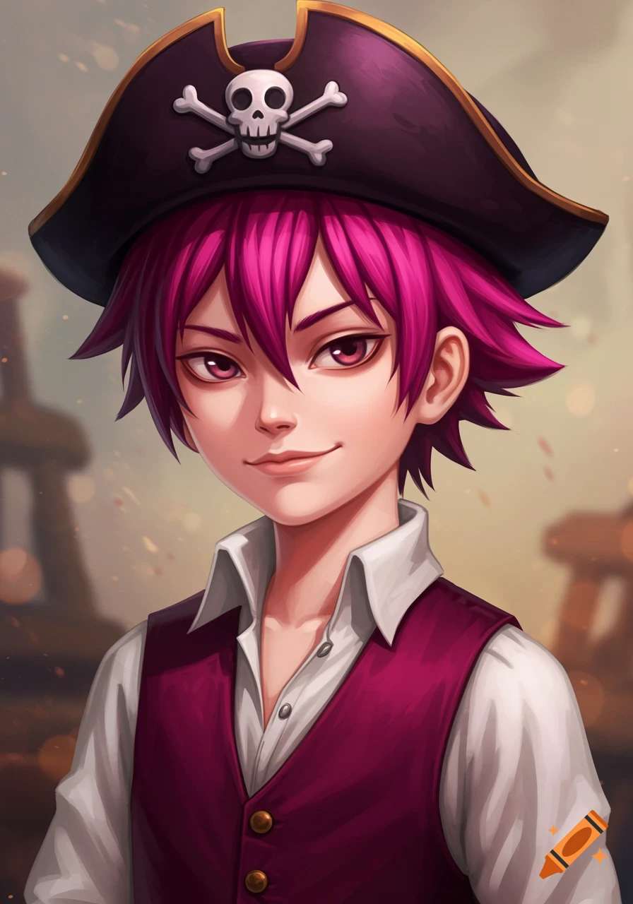 An anime boy with pink spiky hair, a smug expression, wearing a white ...