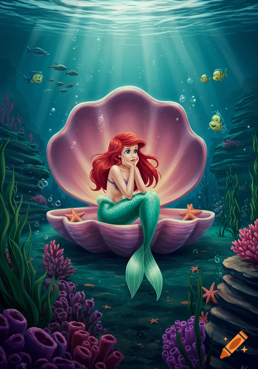 A grayscale 3D sculpture of Disney's Ariel, the Little Mermaid, with ...