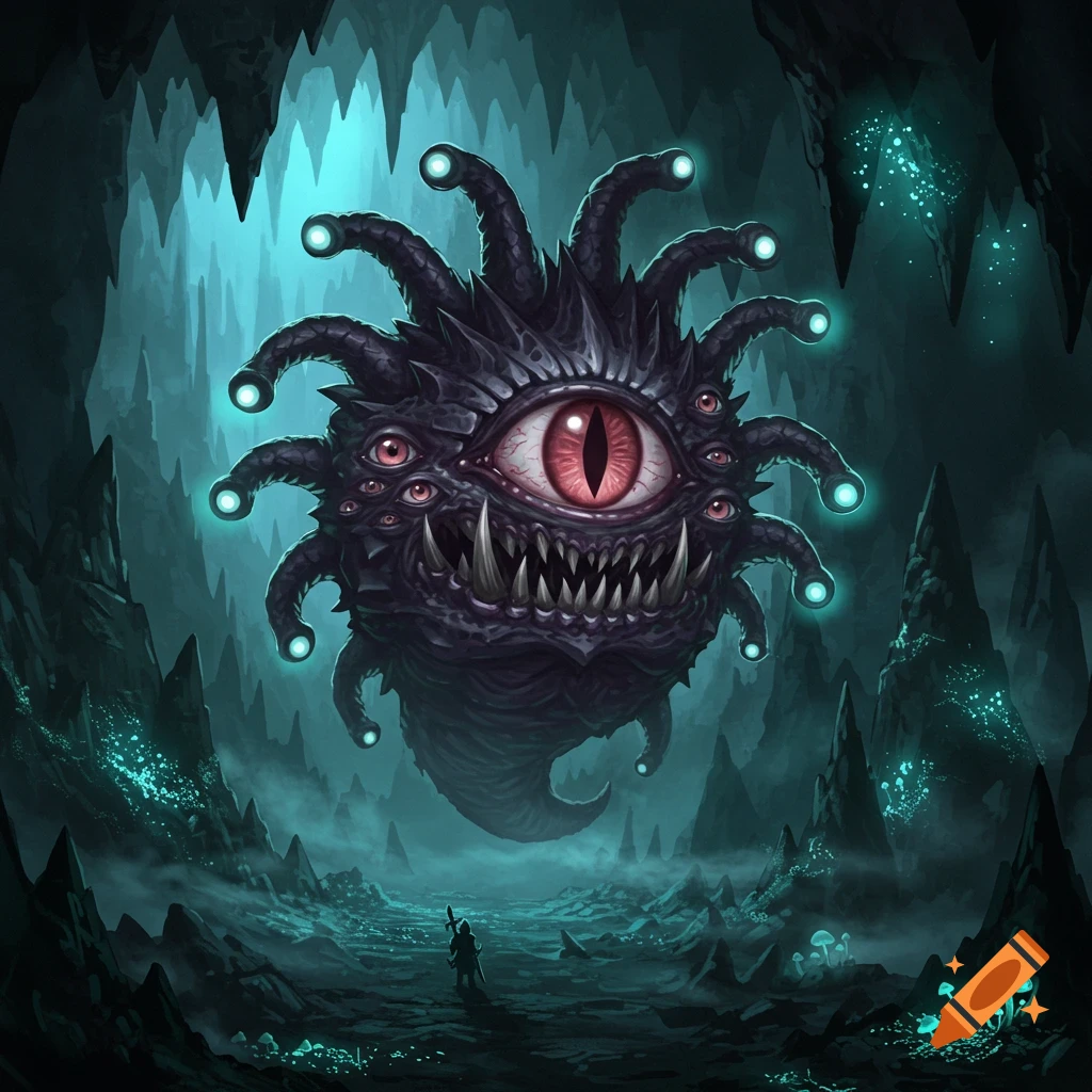 A monstrous kraken with a circular, gaping maw full of sharp teeth and ...