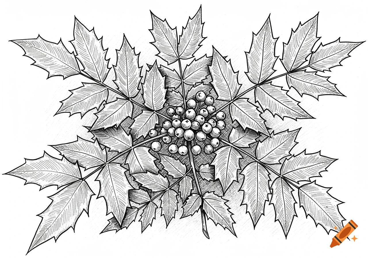 A black and white line drawing of a decorated Christmas tree with ...