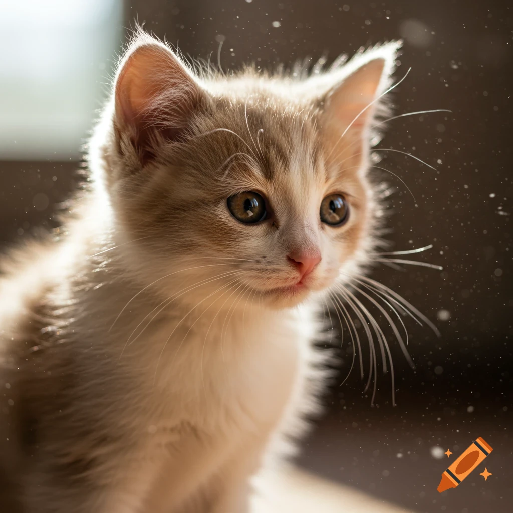 A cute chibi gray tabby kitten with big round shiny eyes, drawn in a ...