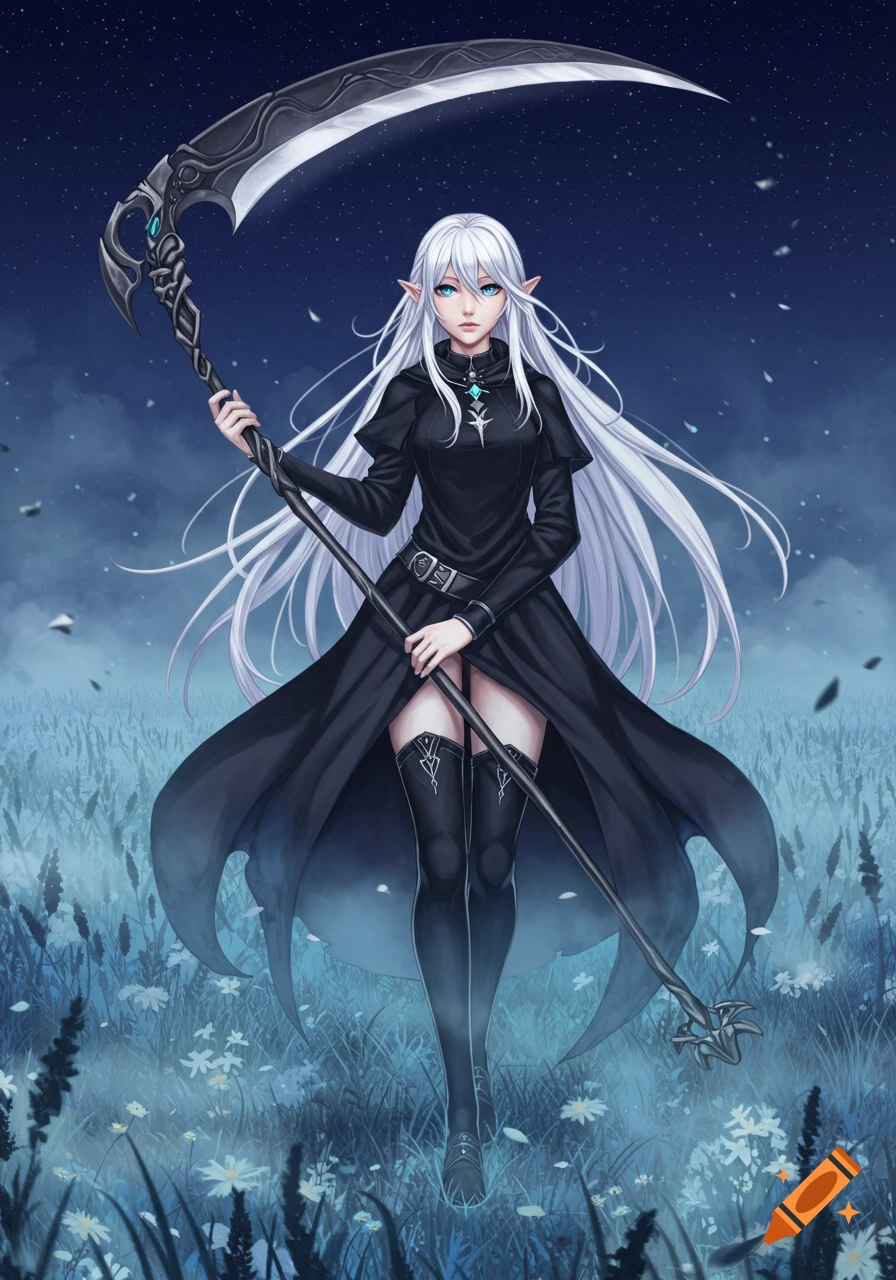 Anime girl with long silver hair, star-shaped blue eyes, in a white ...