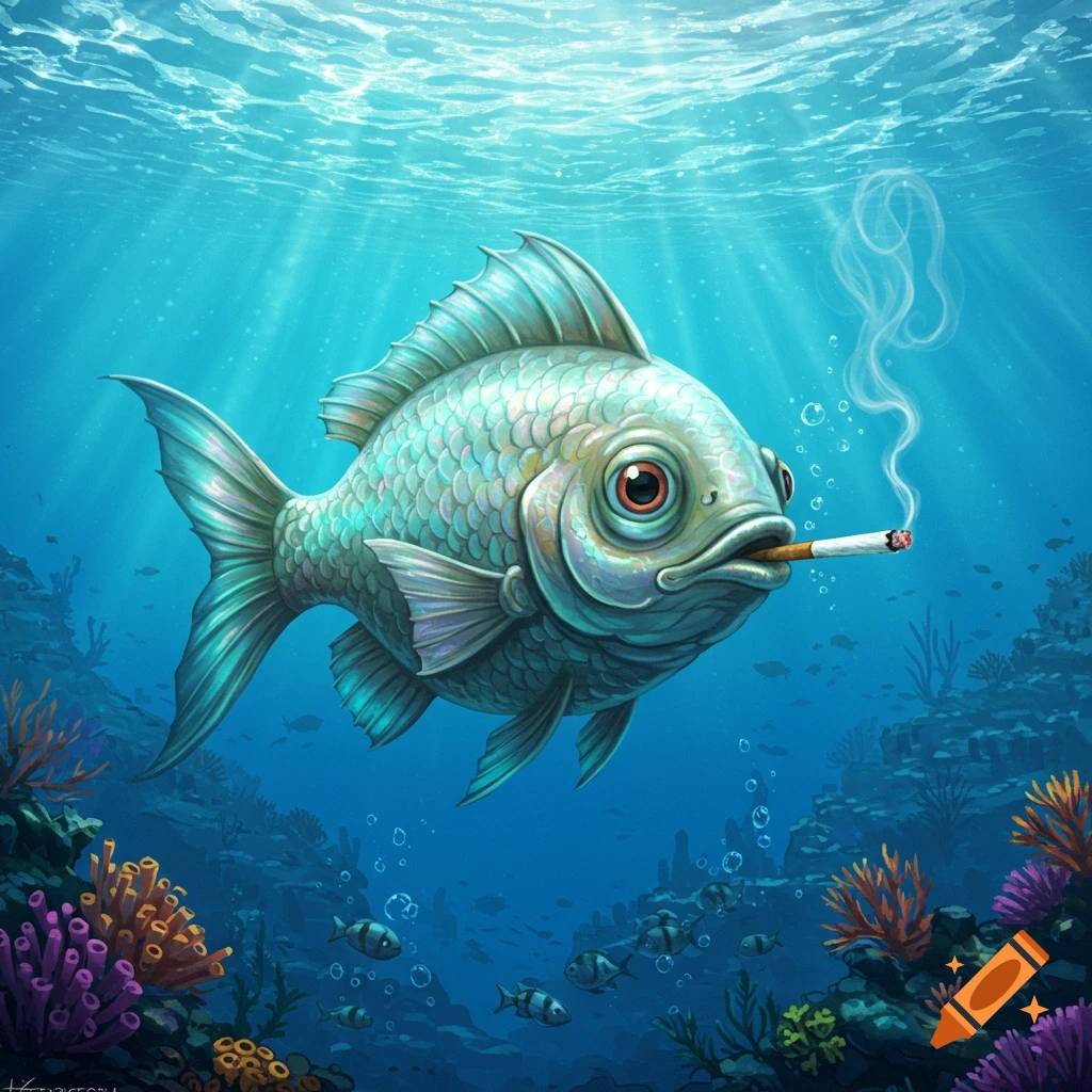 A large blue and green fish with legs walks across a sun-dappled forest ...