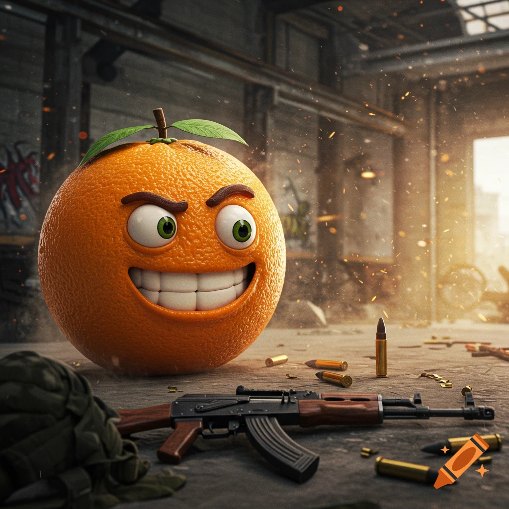 Cartoon police officers arrest an anthropomorphic mango next to a ...