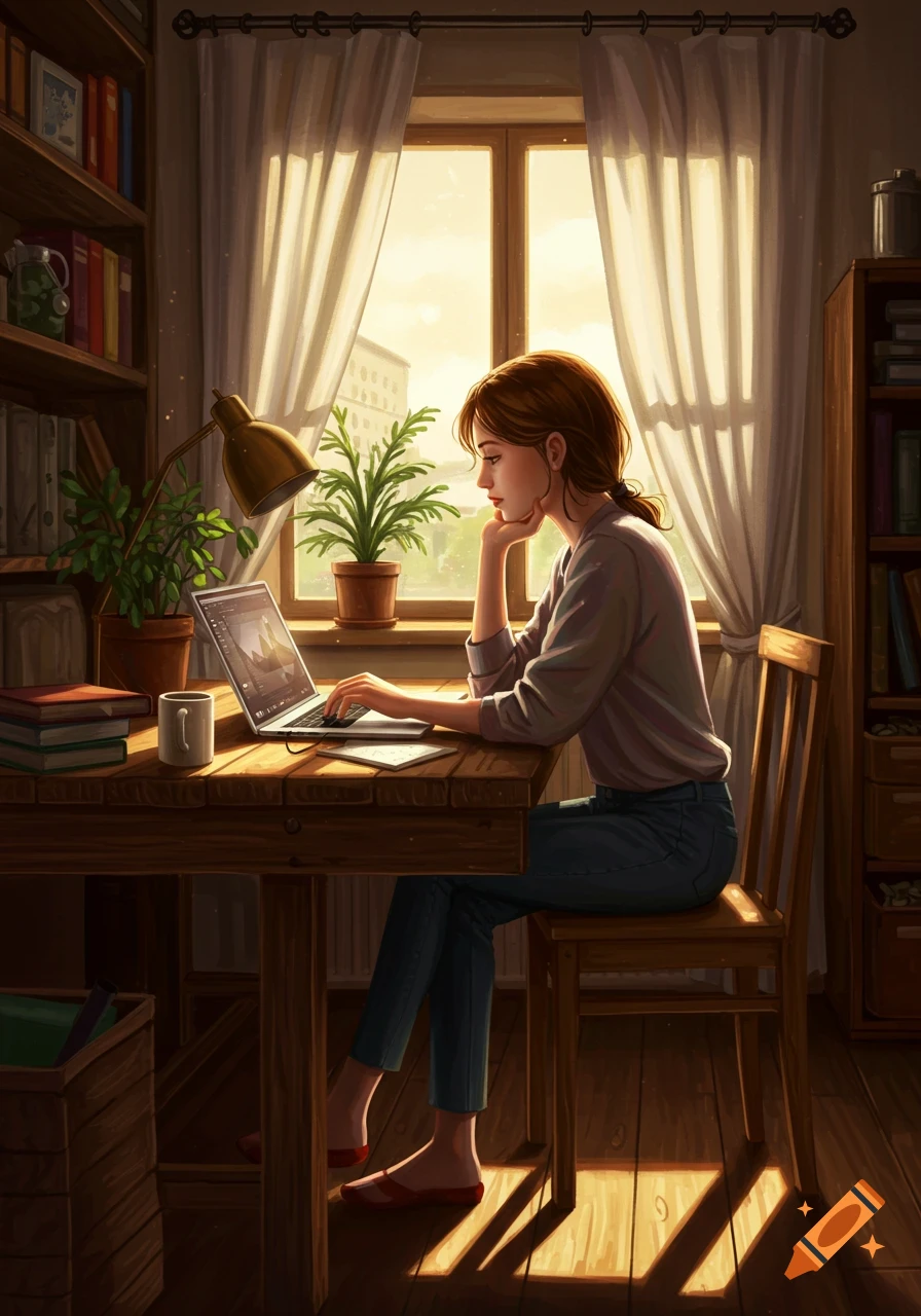 An anime-style illustration of a red-haired student with blue tips ...