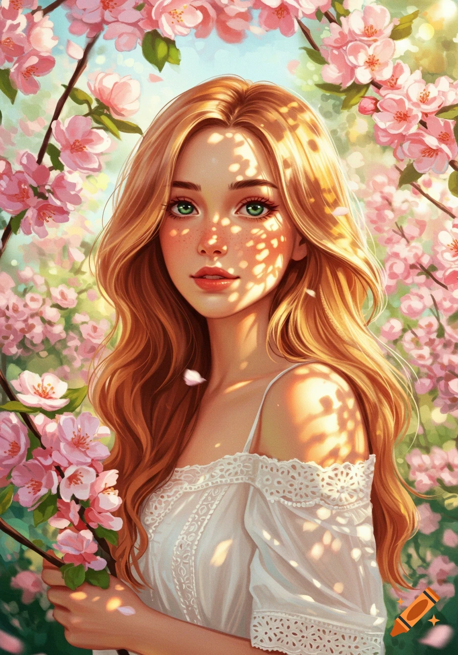 Digital art portrait of a young woman with long dark hair, green eyes ...