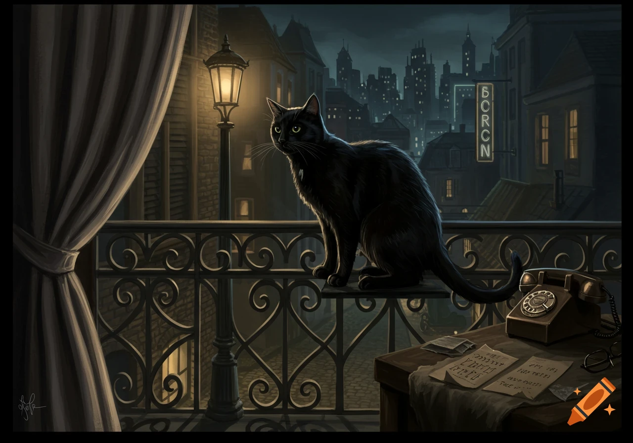A black cat walks in a grand temple with sunlit marble floors and ...