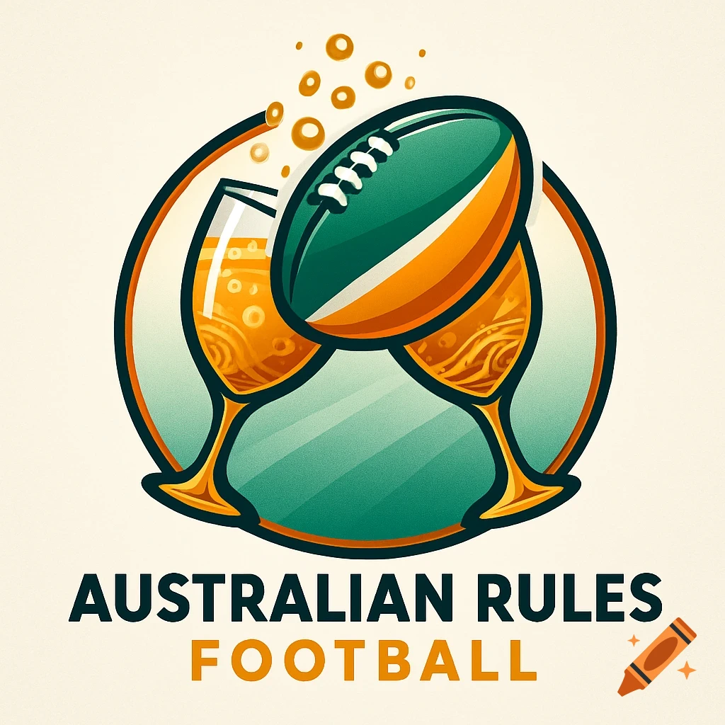 A stylized logo for Australian Rules Football with a green and orange ...