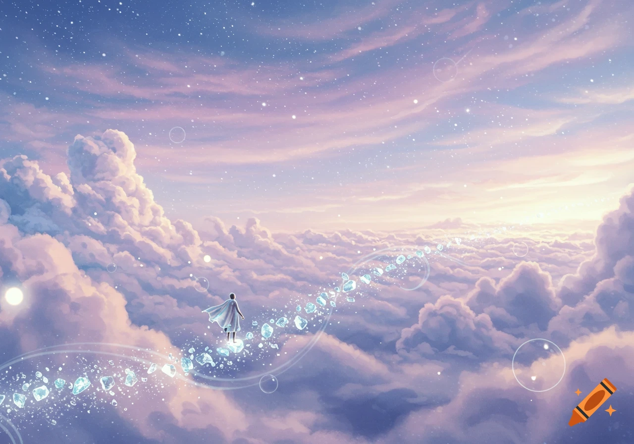 Pastel winged scooters fly through a bright, cloud-filled sky at ...