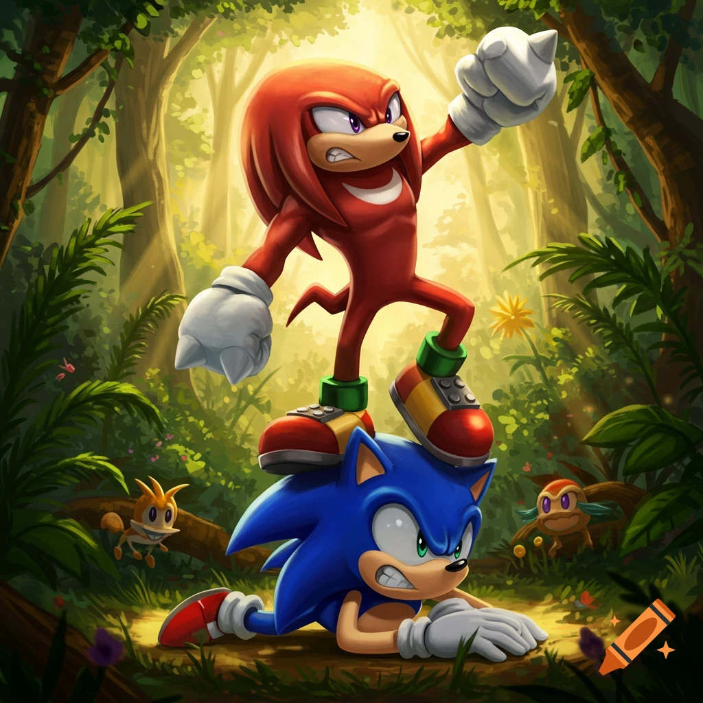 A giant T-Rex with an open mouth tries to eat Sonic the Hedgehog in a ...