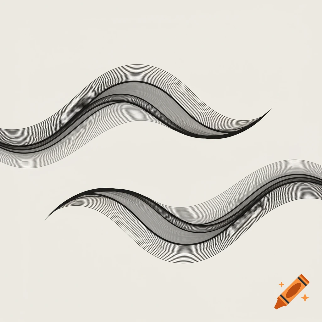 Two parallel black wavy lines on a light background in a minimalist ...