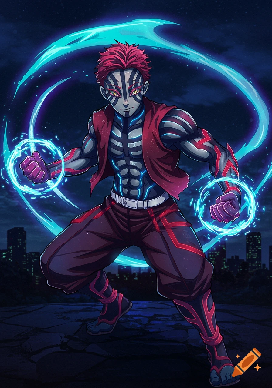 Tanjiro from Demon Slayer in a dynamic pose, performing a water ...