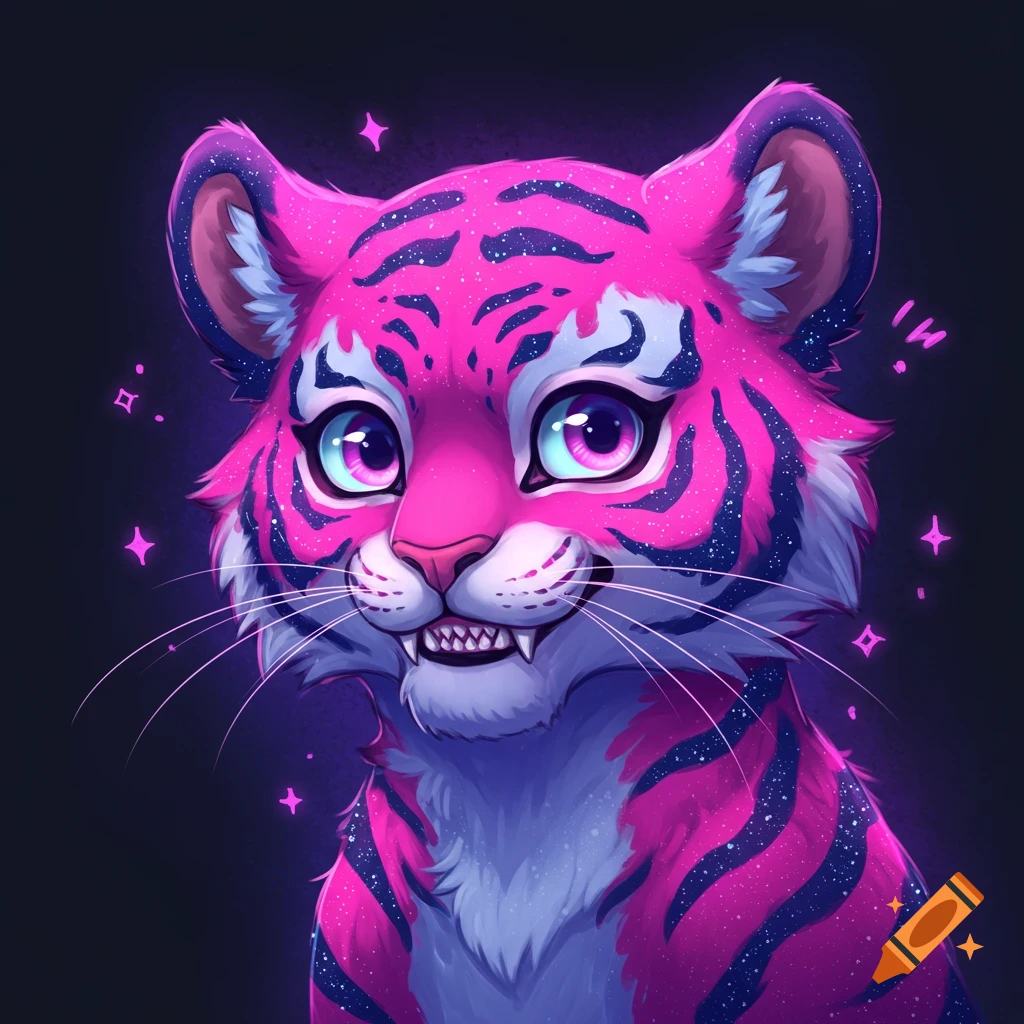 A stylized white tiger with pink stripes wearing a pink trench coat ...