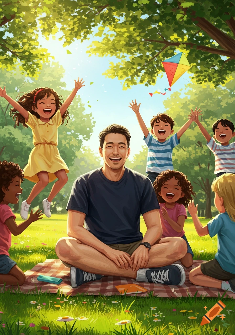 A man and woman joyfully playing frisbee in a sunny park with trees and ...