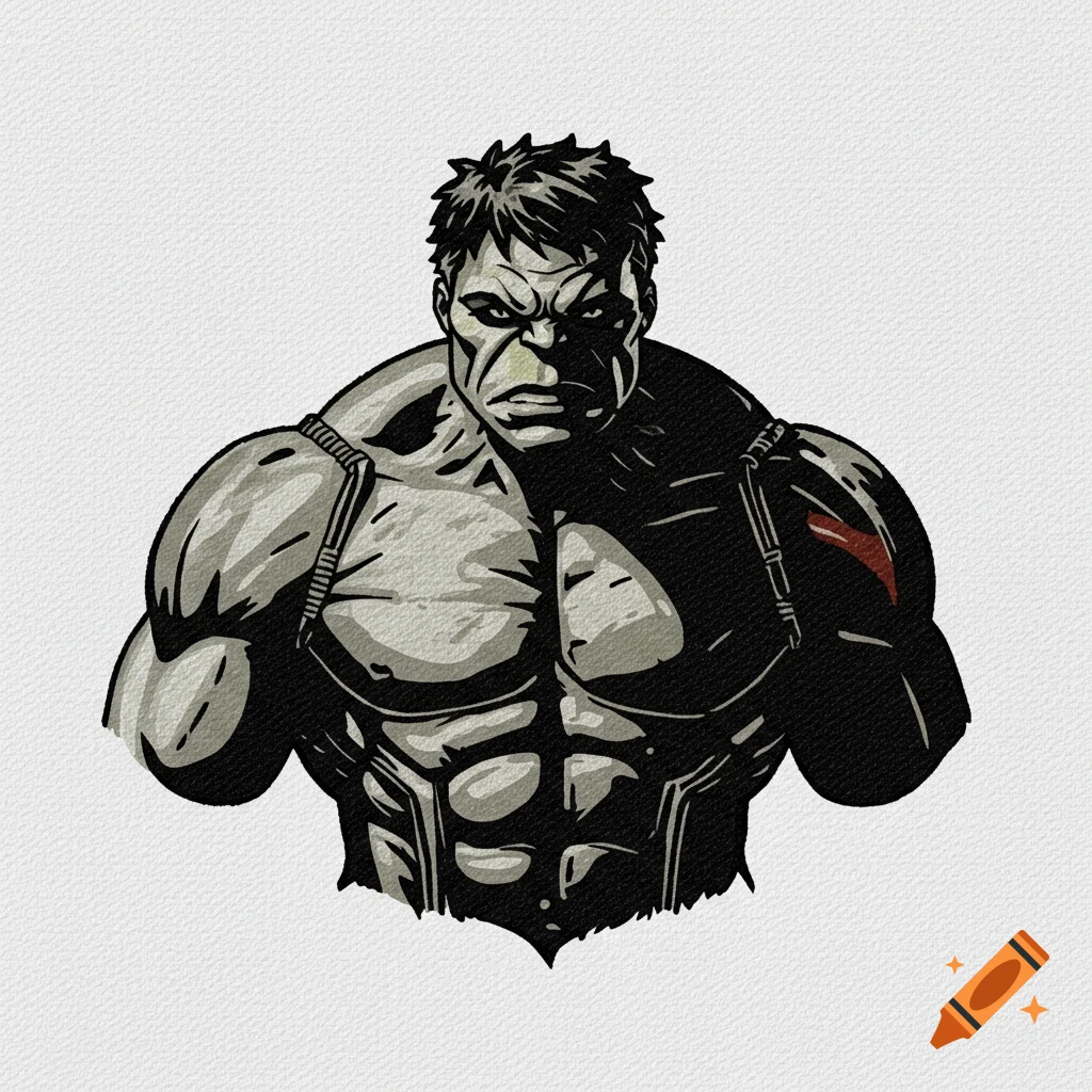 Stylized illustration of a muscular figure in a shiny blue suit with a ...