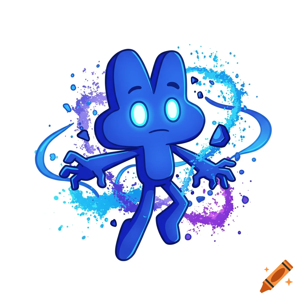 A blue cartoon character shaped like the number 4, with wide eyes and ...