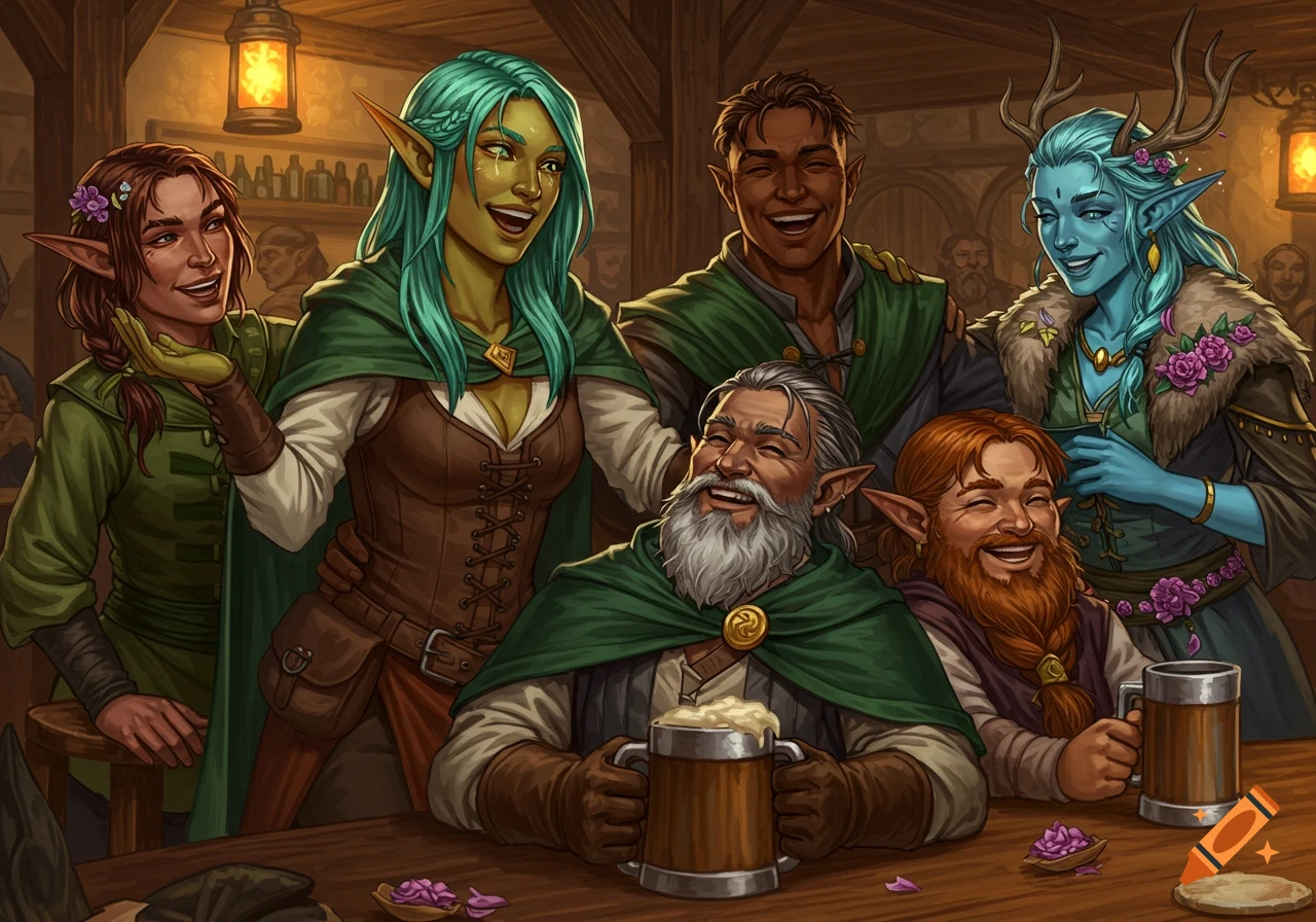 Manga-style drawing of a smirking, bearded half-orc man in glasses with ...