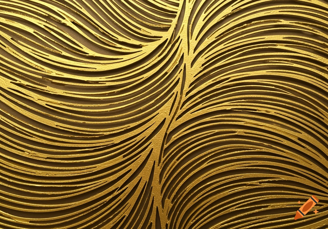 An abstract gold pattern with thin, delicate, wavy lines resembling a ...