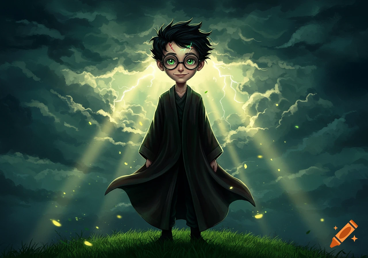 Stylized illustration of a young boy with round glasses, green eyes ...