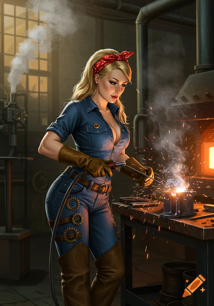 A realistic digital painting of a monkey welding a metal bar in an ...