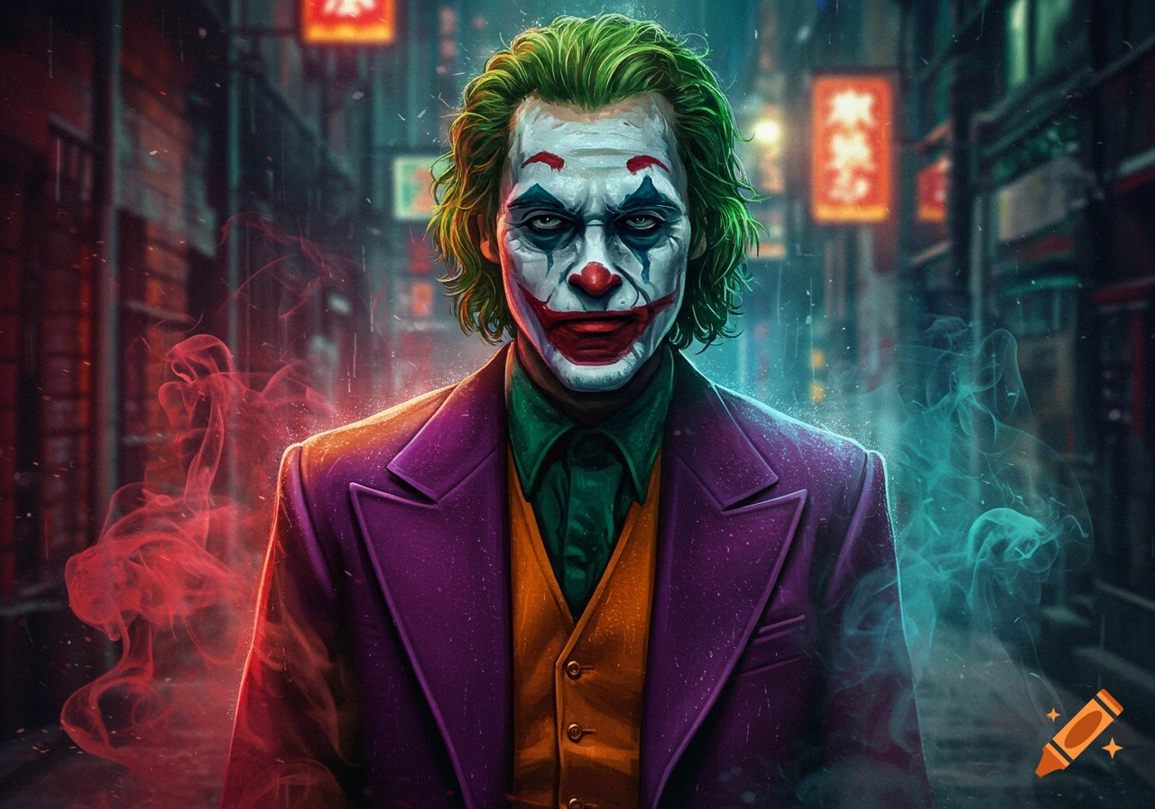 An illustration of the Joker's face split down the middle, one side sad ...