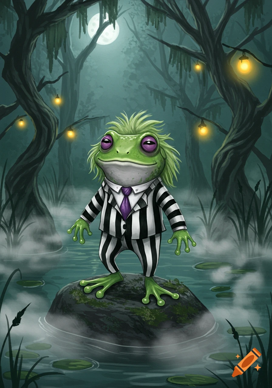 A cartoon frog wizard in a purple hat and cloak holds a glowing origami ...