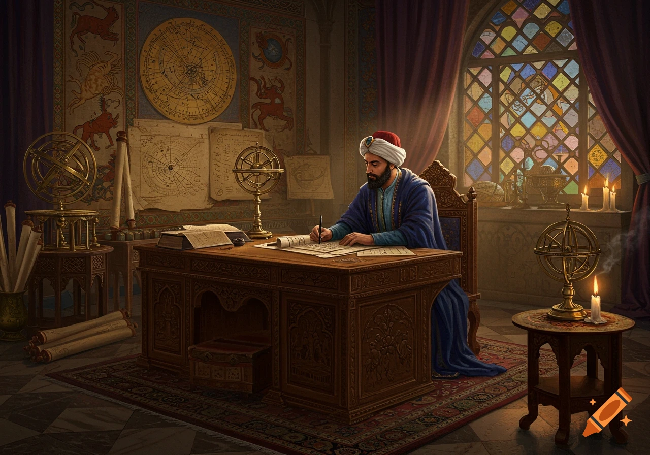 An ancient parchment scroll with glowing blue alien script floats in a ...