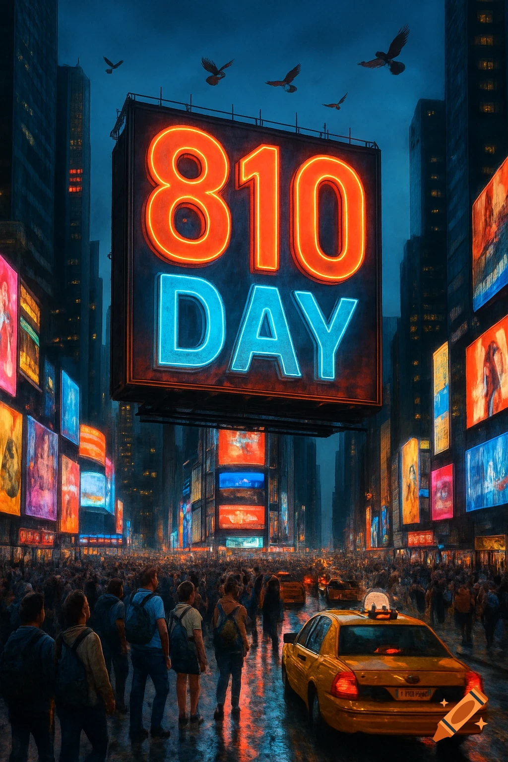 A vibrant, stylized cityscape at night with colorful fireworks, tall ...