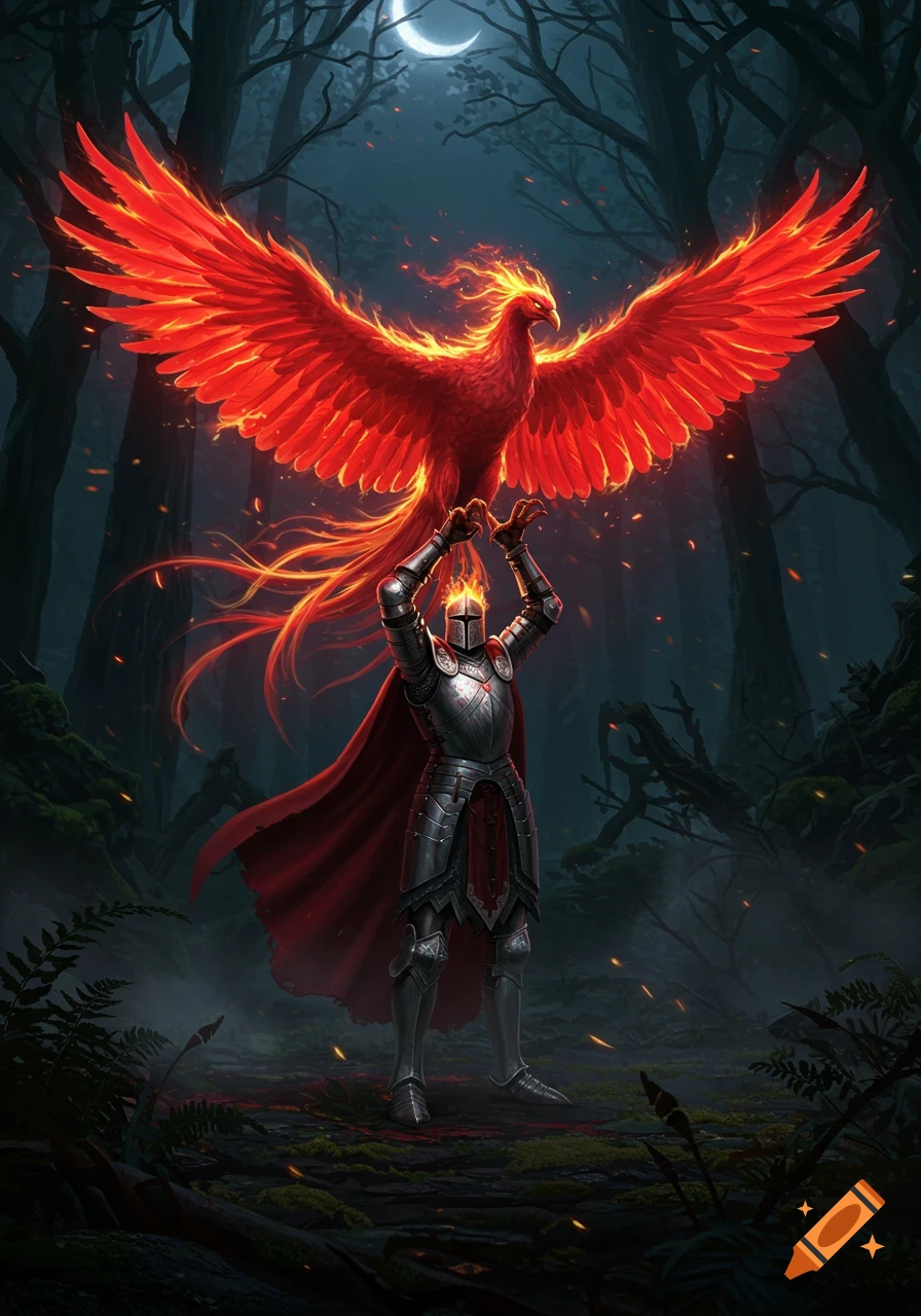 Dark samurai in a conical hat leaping with two flaming katanas, a black ...