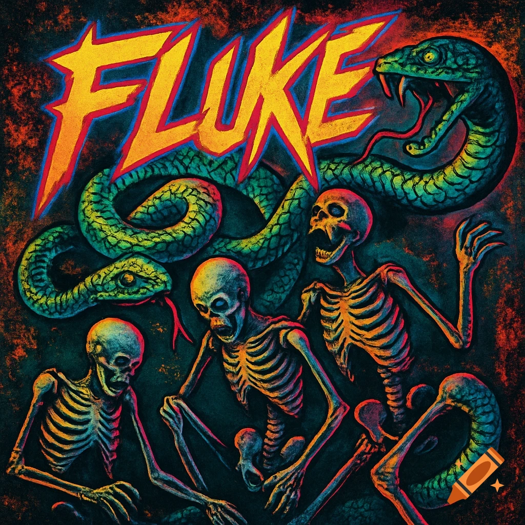 A vibrant, illustrative punk album cover featuring the word "FLUKE ...