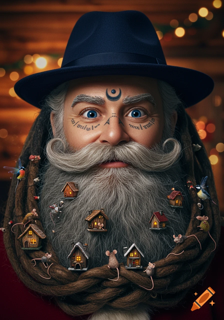 An embroidered fabric Christmas tree with red and green panels, tiny ...